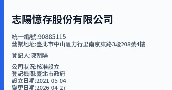 志陽憶存股份有限公司的照片-統編 90885115(臺北市) 公司登記資料與營業項目詳細圖表