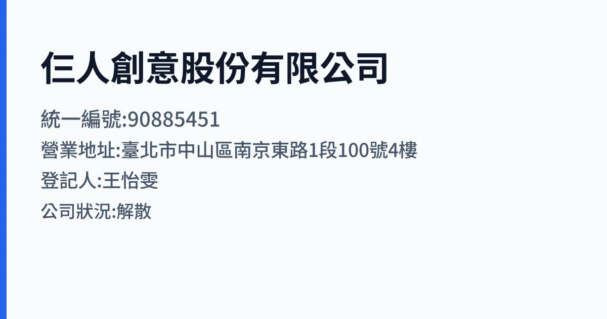 仨人創意股份有限公司 - 統編 90885451(臺北市) 公司登記資料與營業項目詳細圖表