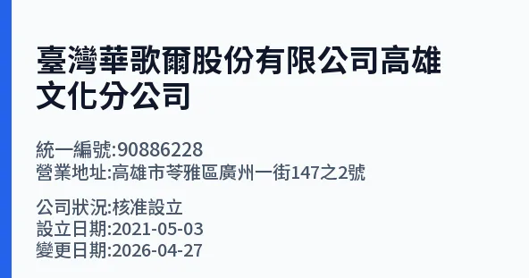 臺灣華歌爾股份有限公司高雄文化分公司的照片-統編 90886228(高雄市) 公司登記資料與營業項目詳細圖表