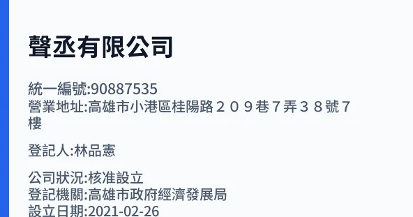 聲丞有限公司的照片-統編 90887535(高雄市) 公司登記資料與營業項目詳細圖表