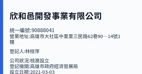 欣和邑開發事業有限公司的照片-統編 90888041(高雄市) 公司登記資料與營業項目詳細圖表