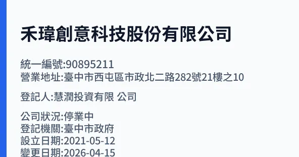 禾瑋創意科技股份有限公司的照片-統編 90895211(臺中市) 公司登記資料與營業項目詳細圖表
