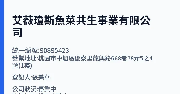 艾薇瓊斯魚菜共生事業有限公司的照片-統編 90895423(桃園市) 公司登記資料與營業項目詳細圖表