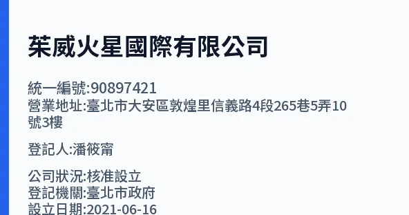 茱威火星國際有限公司的照片-統編 90897421(臺北市) 公司登記資料與營業項目詳細圖表