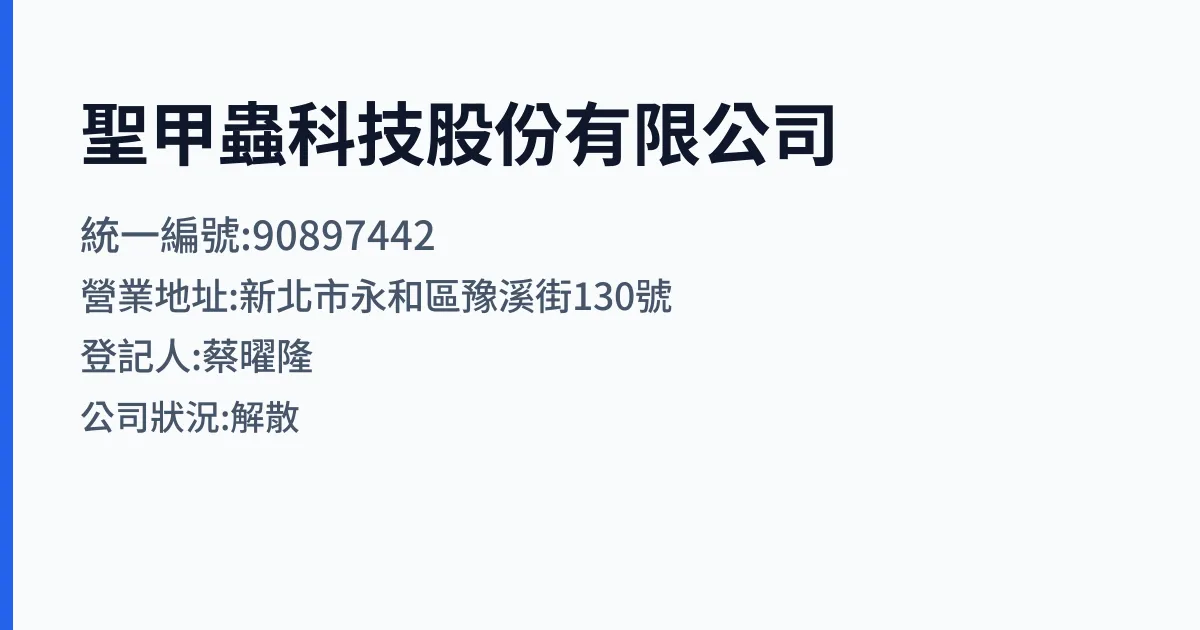 聖甲蟲科技股份有限公司 - 統編 90897442(新北市) 公司登記資料與營業項目詳細圖表