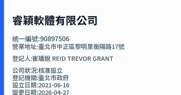 睿穎軟體有限公司的照片-統編 90897506(臺北市) 公司登記資料與營業項目詳細圖表