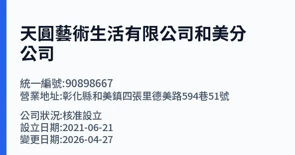 天圓藝術生活有限公司和美分公司的照片-統編 90898667(彰化縣) 公司登記資料與營業項目詳細圖表