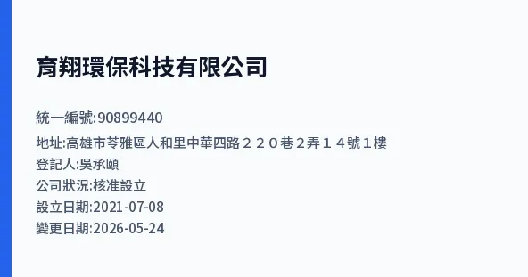 育翔環保科技有限公司的照片-統編 90899440(高雄市) 公司登記資料與營業項目詳細圖表