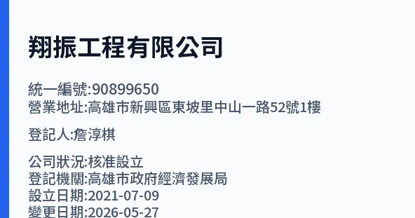 翔振工程有限公司的照片-統編 90899650(高雄市) 公司登記資料與營業項目詳細圖表