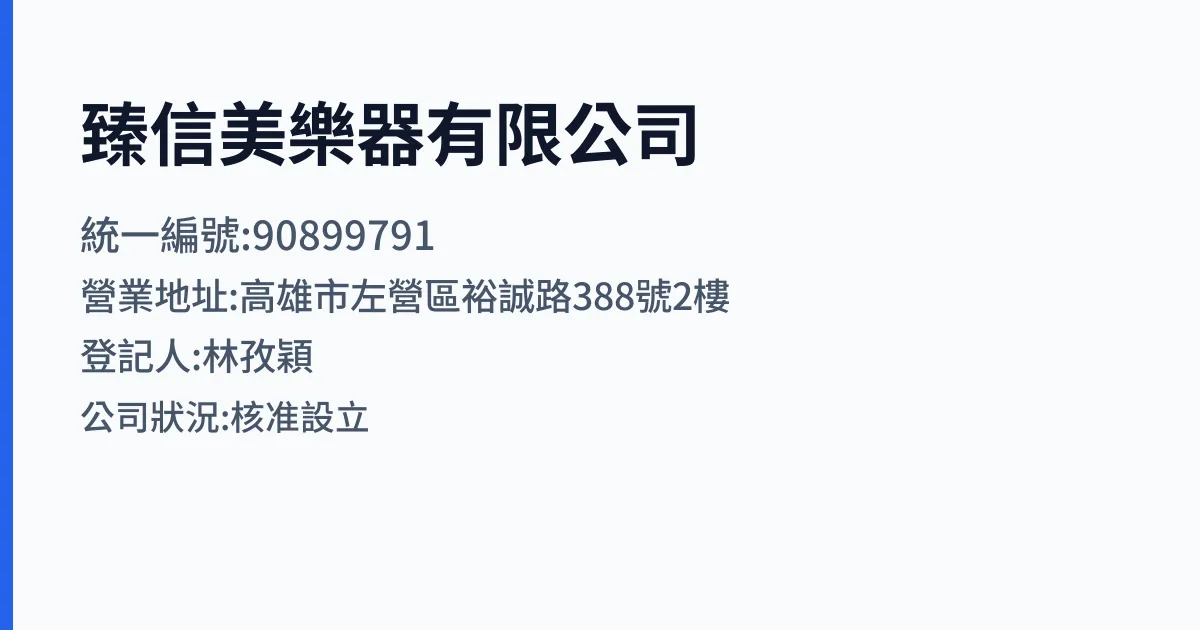 臻信美樂器有限公司 - 統編 90899791（高雄市） 公司登記資料與營業項目詳細圖表