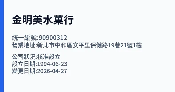 金明美水菓行的照片-統編 90900312(新北市) 公司登記資料與營業項目詳細圖表