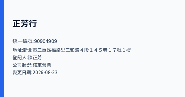 正芳行的照片-統編 90904909(新北市) 公司登記資料與營業項目詳細圖表