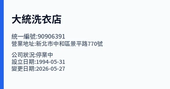大統洗衣店的照片-統編 90906391(新北市) 公司登記資料與營業項目詳細圖表