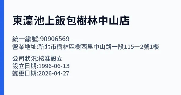 東瀛池上飯包樹林中山店的照片-統編 90906569(新北市) 公司登記資料與營業項目詳細圖表