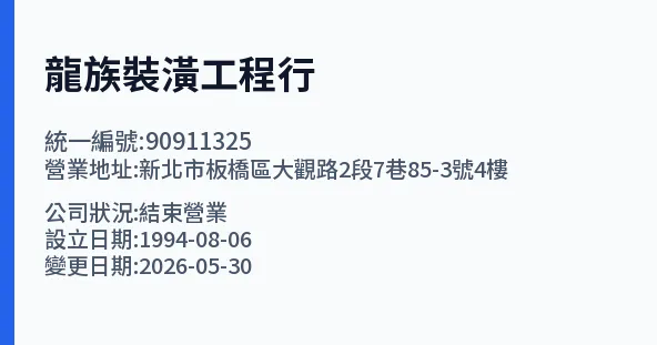龍族裝潢工程行的照片-統編 90911325(新北市) 公司登記資料與營業項目詳細圖表