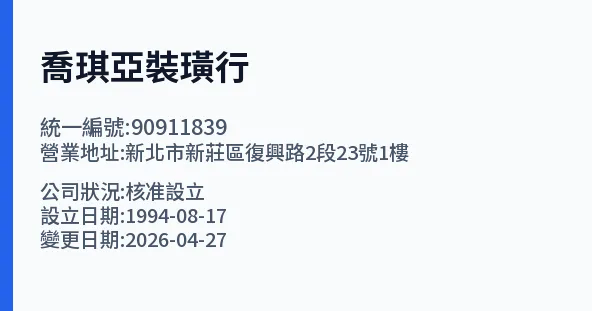 喬琪亞裝璜行的照片-統編 90911839(新北市) 公司登記資料與營業項目詳細圖表