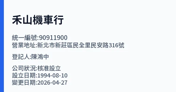 禾山機車行的照片-統編 90911900(新北市) 公司登記資料與營業項目詳細圖表