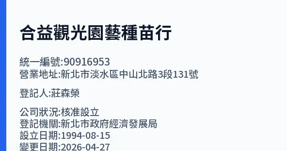 合益觀光園藝種苗行的照片-統編 90916953(新北市) 公司登記資料與營業項目詳細圖表