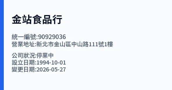 金站食品行的照片-統編 90929036(新北市) 公司登記資料與營業項目詳細圖表