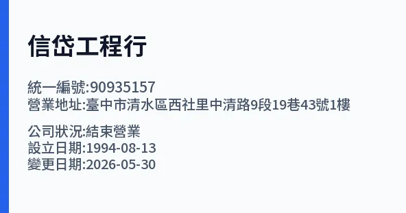 信岱工程行的照片-統編 90935157(臺中市) 公司登記資料與營業項目詳細圖表