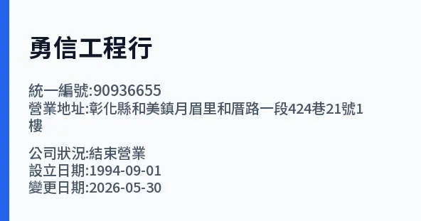 勇信工程行的照片-統編 90936655(彰化縣) 公司登記資料與營業項目詳細圖表