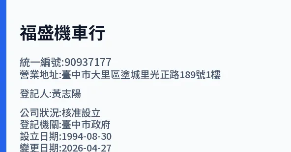 福盛機車行的照片-統編 90937177(臺中市) 公司登記資料與營業項目詳細圖表