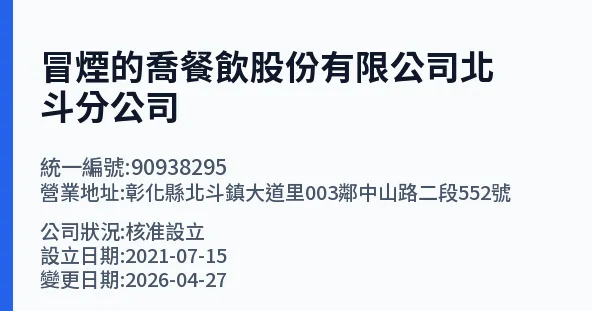 冒煙的喬餐飲股份有限公司北斗分公司的照片-統編 90938295(彰化縣) 公司登記資料與營業項目詳細圖表