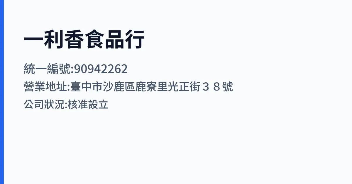 一利香食品行 - 統編 90942262(臺中市) 公司登記資料與營業項目詳細圖表