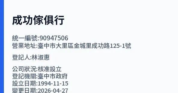 成功傢俱行的照片-統編 90947506(臺中市) 公司登記資料與營業項目詳細圖表
