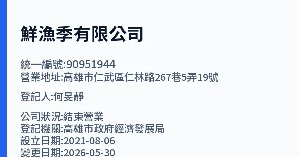 鮮漁季有限公司的照片-統編 90951944(高雄市) 公司登記資料與營業項目詳細圖表