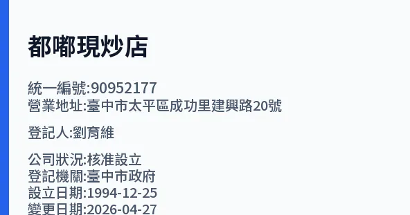 都嘟現炒店的照片-統編 90952177(臺中市) 公司登記資料與營業項目詳細圖表
