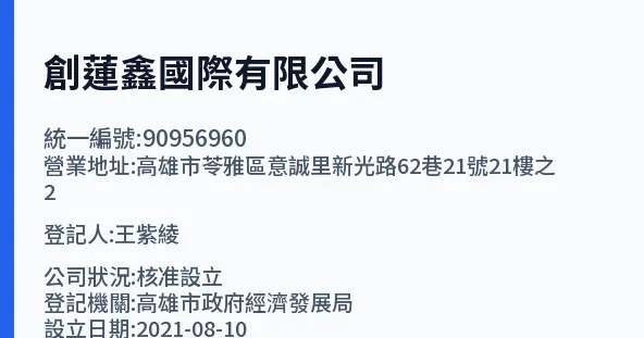 創蓮鑫國際有限公司的照片-統編 90956960(高雄市) 公司登記資料與營業項目詳細圖表
