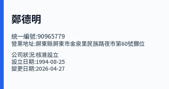 鄭德明的照片-統編 90965779(屏東縣) 公司登記資料與營業項目詳細圖表
