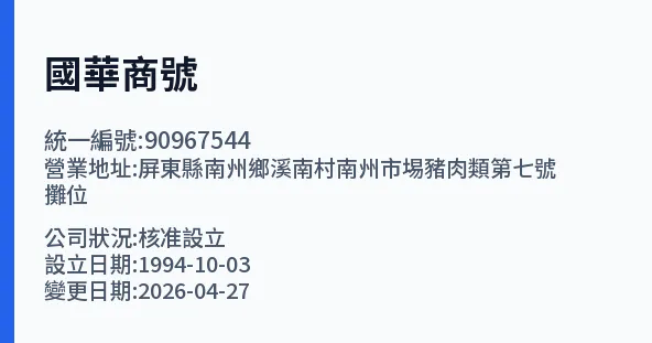 國華商號的照片-統編 90967544(屏東縣) 公司登記資料與營業項目詳細圖表