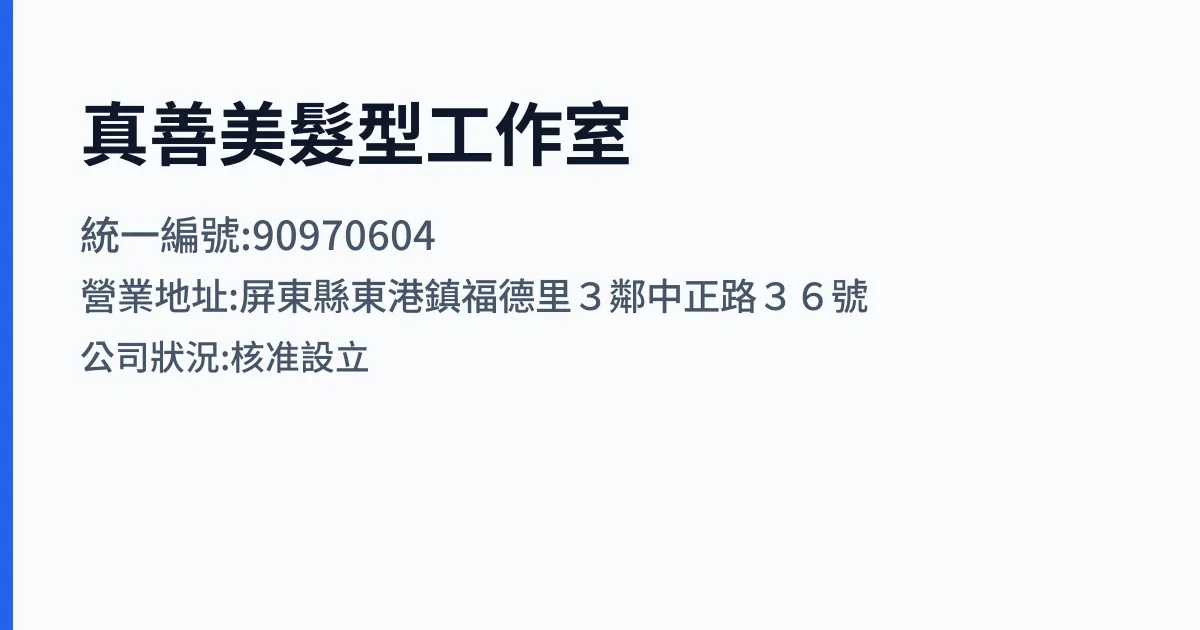真善美髮型工作室 - 統編 90970604(屏東縣) 公司登記資料與營業項目詳細圖表