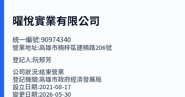曜悅實業有限公司的照片-統編 90974340(高雄市) 公司登記資料與營業項目詳細圖表