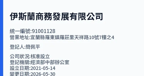 伊斯蘭商務發展有限公司的照片-統編 91001128(宜蘭縣) 公司登記資料與營業項目詳細圖表