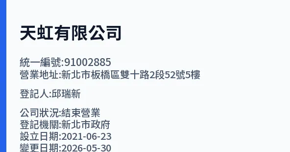 天虹有限公司的照片-統編 91002885(新北市) 公司登記資料與營業項目詳細圖表