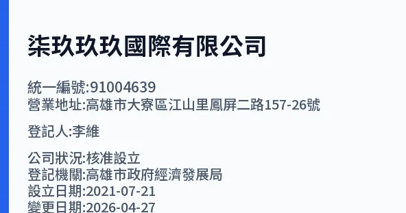 柒玖玖玖國際有限公司的照片-統編 91004639(高雄市) 公司登記資料與營業項目詳細圖表