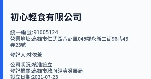 初心輕食有限公司的照片-統編 91005124(高雄市) 公司登記資料與營業項目詳細圖表
