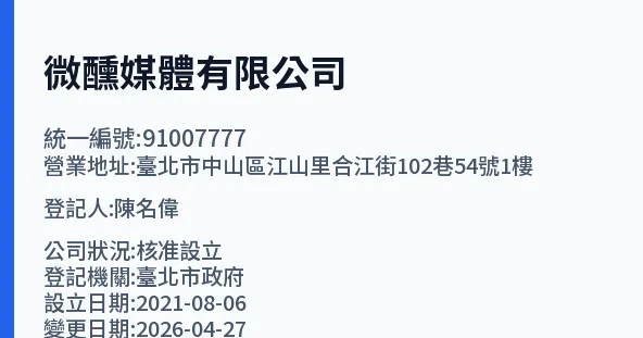 微醺媒體有限公司的照片-統編 91007777(臺北市) 公司登記資料與營業項目詳細圖表