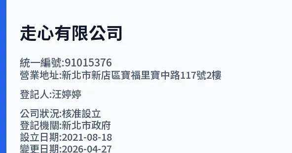 走心有限公司的照片-統編 91015376(新北市) 公司登記資料與營業項目詳細圖表