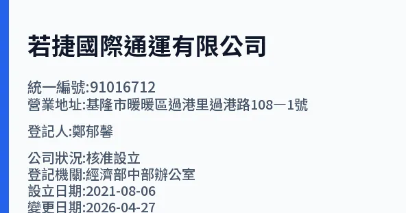 若捷國際通運有限公司的照片-統編 91016712(基隆市) 公司登記資料與營業項目詳細圖表