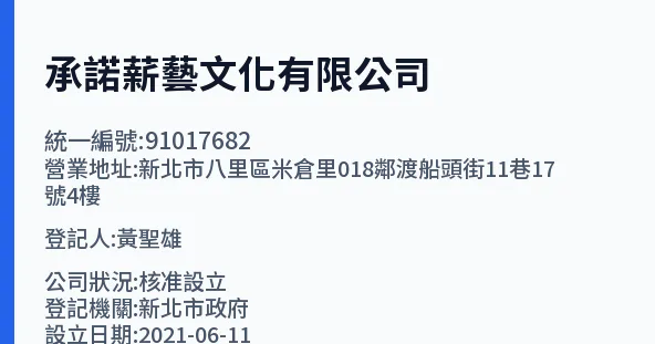 承諾薪藝文化有限公司的照片-統編 91017682(新北市) 公司登記資料與營業項目詳細圖表