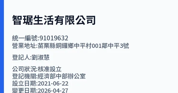 智琚生活有限公司的照片-統編 91019632(苗栗縣) 公司登記資料與營業項目詳細圖表