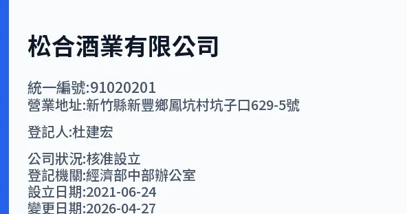 松合酒業有限公司的照片-統編 91020201(新竹縣) 公司登記資料與營業項目詳細圖表