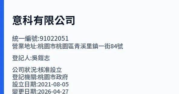 意科有限公司的照片-統編 91022051(桃園市) 公司登記資料與營業項目詳細圖表