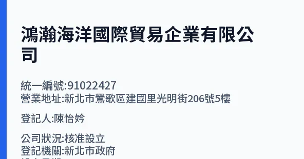 鴻瀚海洋國際貿易企業有限公司的照片-統編 91022427(新北市) 公司登記資料與營業項目詳細圖表