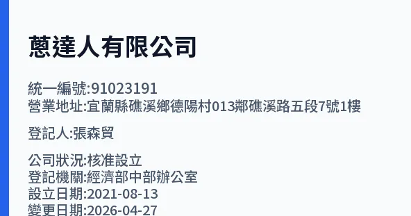 蔥達人有限公司的照片-統編 91023191(宜蘭縣) 公司登記資料與營業項目詳細圖表