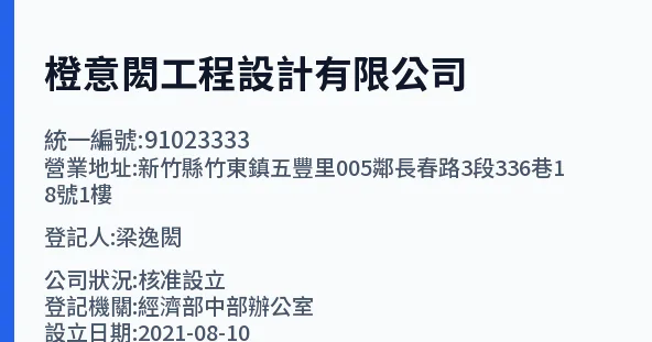 橙意閎工程設計有限公司的照片-統編 91023333(新竹縣) 公司登記資料與營業項目詳細圖表